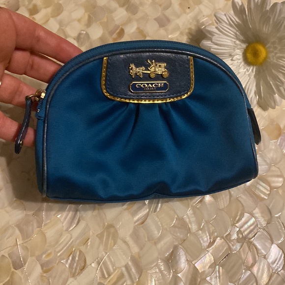 Coach | Bags | Coach Satin Wristlet Teal And Gold Makeup Wallet | Poshmark